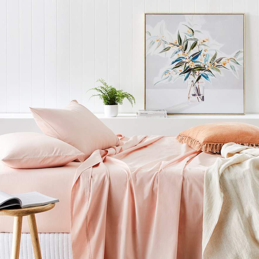 Plain Dye Perfect Cotton Percale Pink Sheet Set | Adairs
