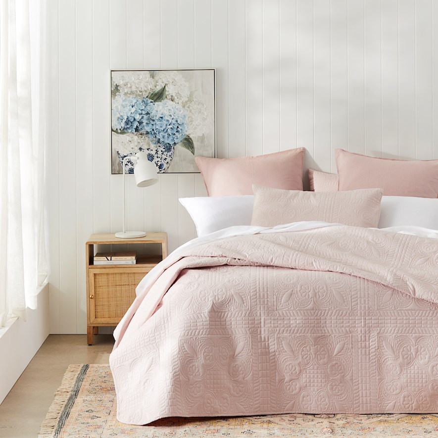 Mabel Microfibre Rose Pink Quilted Coverlet Set + Separates | Adairs