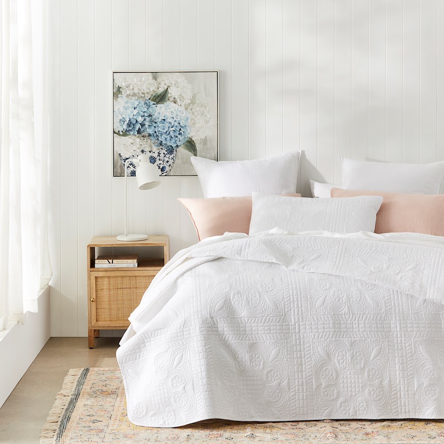 Mabel Microfibre White Quilted Coverlet Set + Separates | Adairs