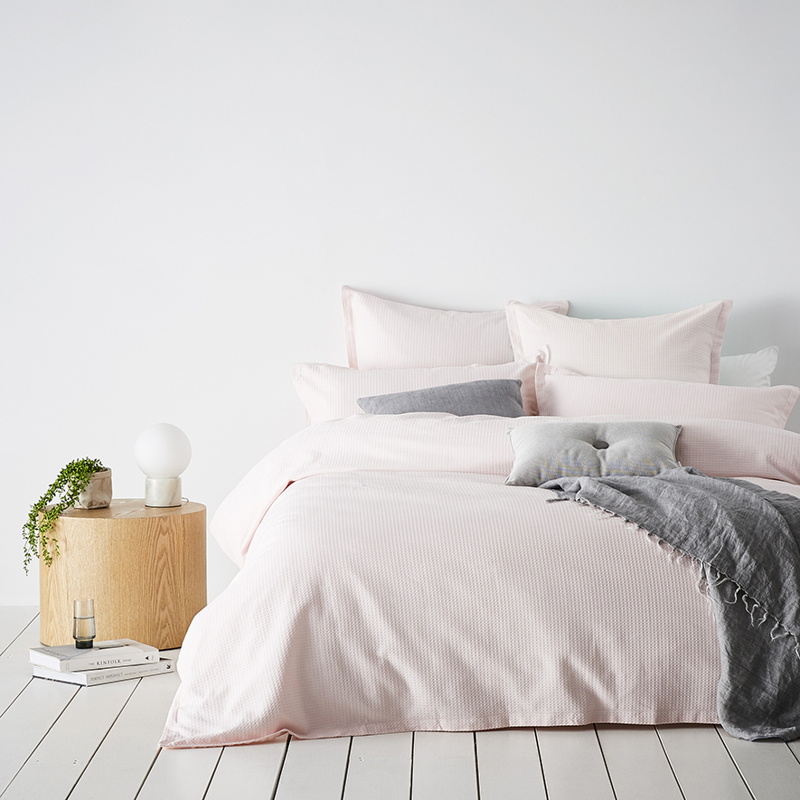Riley Waffle Pink Quilt Cover Set + Separates | Adairs