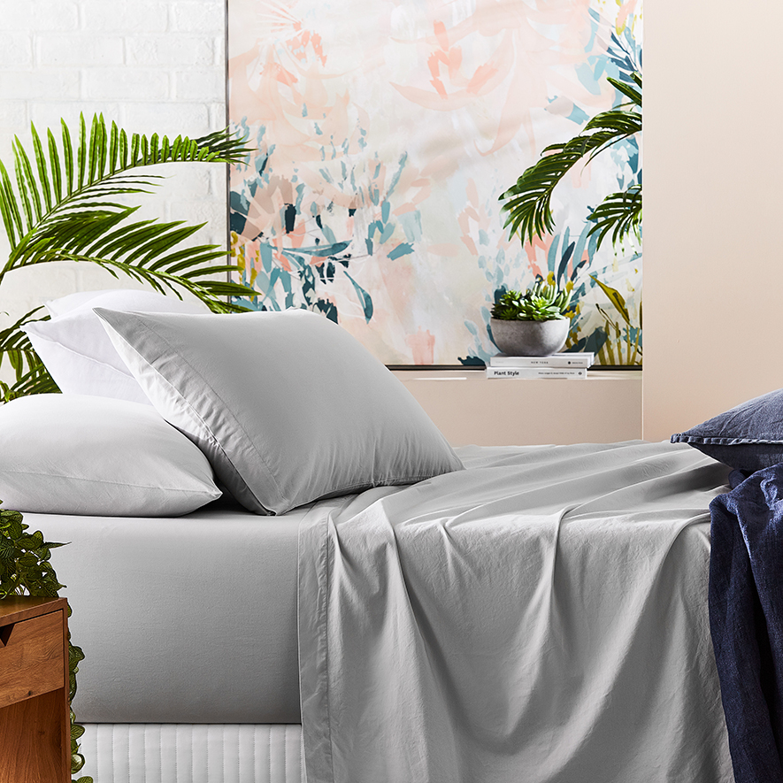 Prewashed Cotton Silver Sheet Set | Adairs