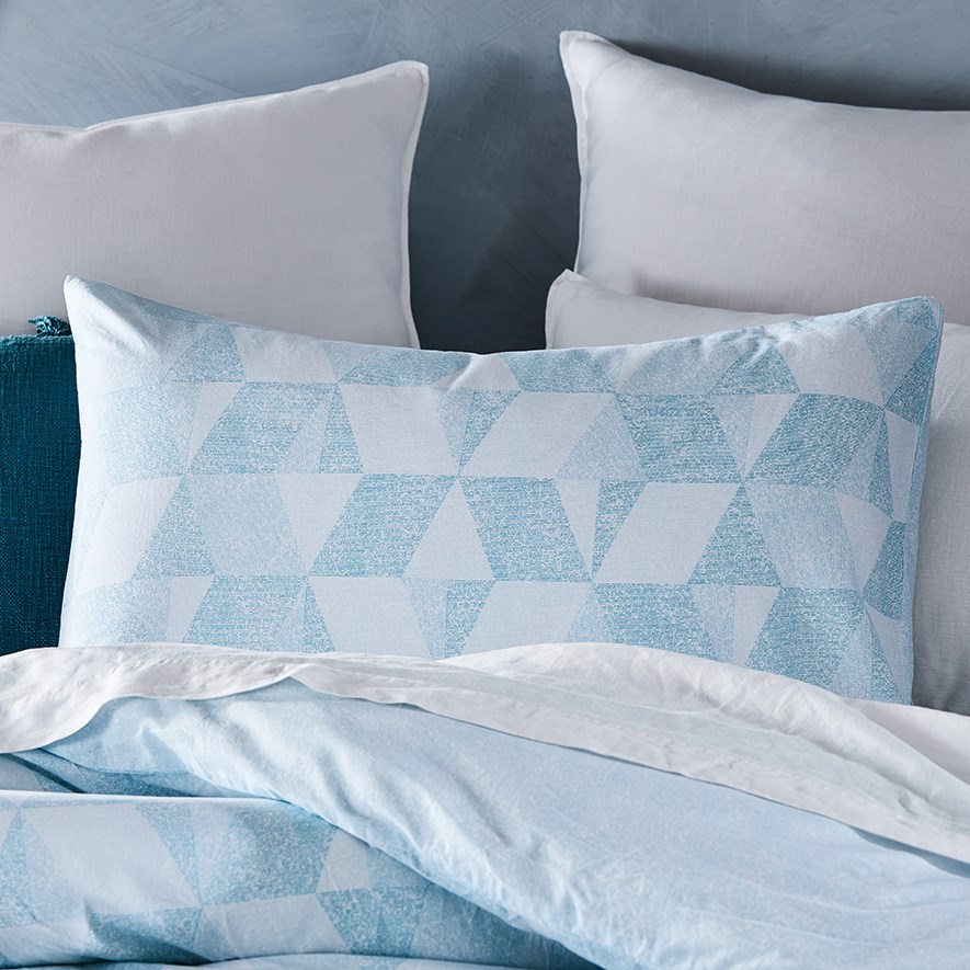 Prewashed Cotton Printed Blue Triangle Quilt Cover Set + Separates | Adairs