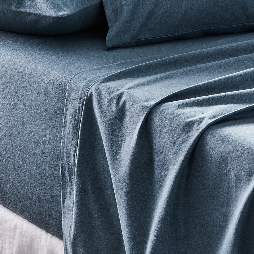 Plain Dyed Flannelette Blue Sheet Set | Adairs