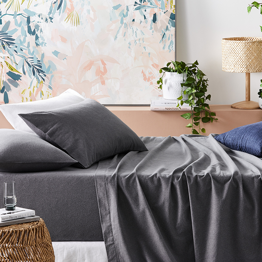 Plain Dyed Flannelette Coal Sheet Set | Adairs