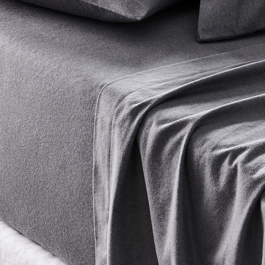 Plain Dyed Flannelette Coal Sheet Set | Adairs