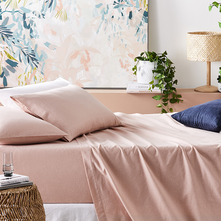Plain Dyed Flannelette Pink Sheet Set | Adairs
