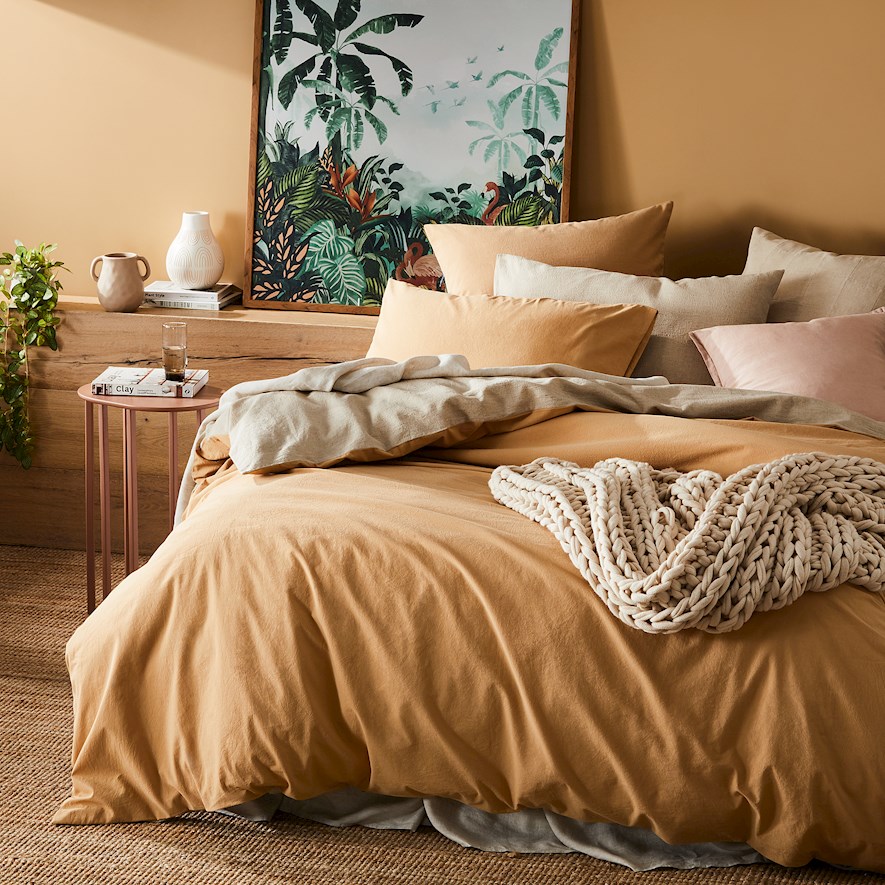 Olsen Linen Cotton Queen Natural & Wheat Quilt Cover Set + Separates ...
