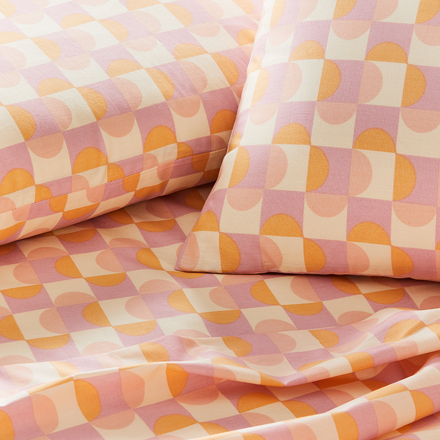 Perfect Cotton Percale Pink Geo Sheet Set | Adairs