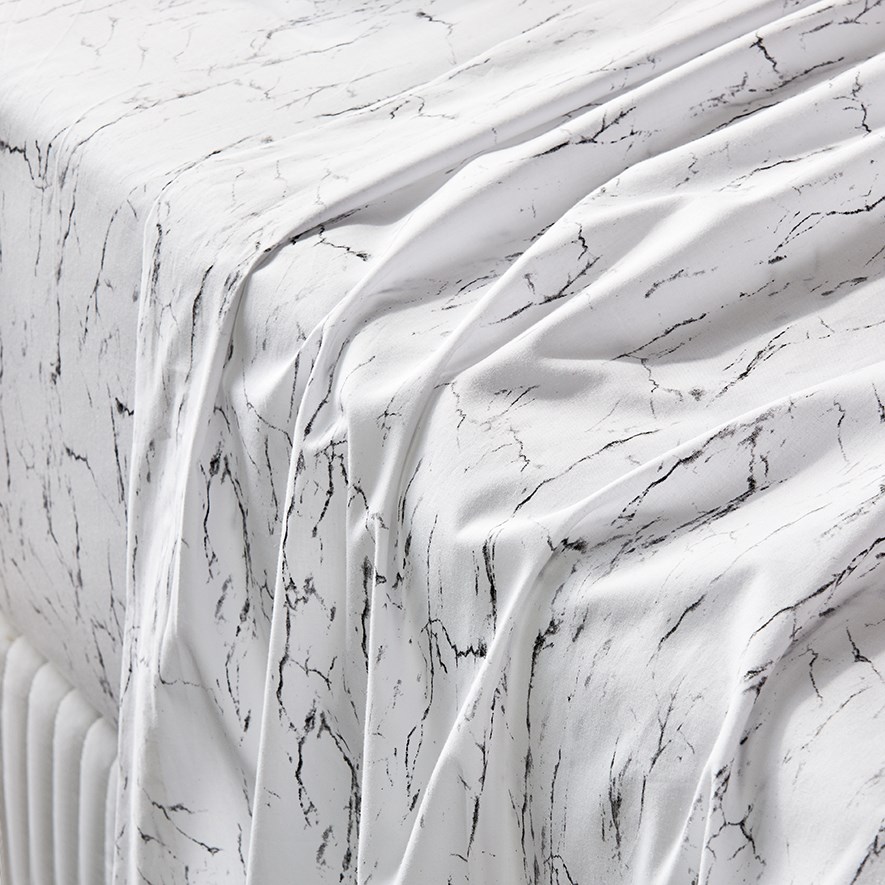 Metro - Perfect Cotton Percale White Marble Sheet Set | Adairs