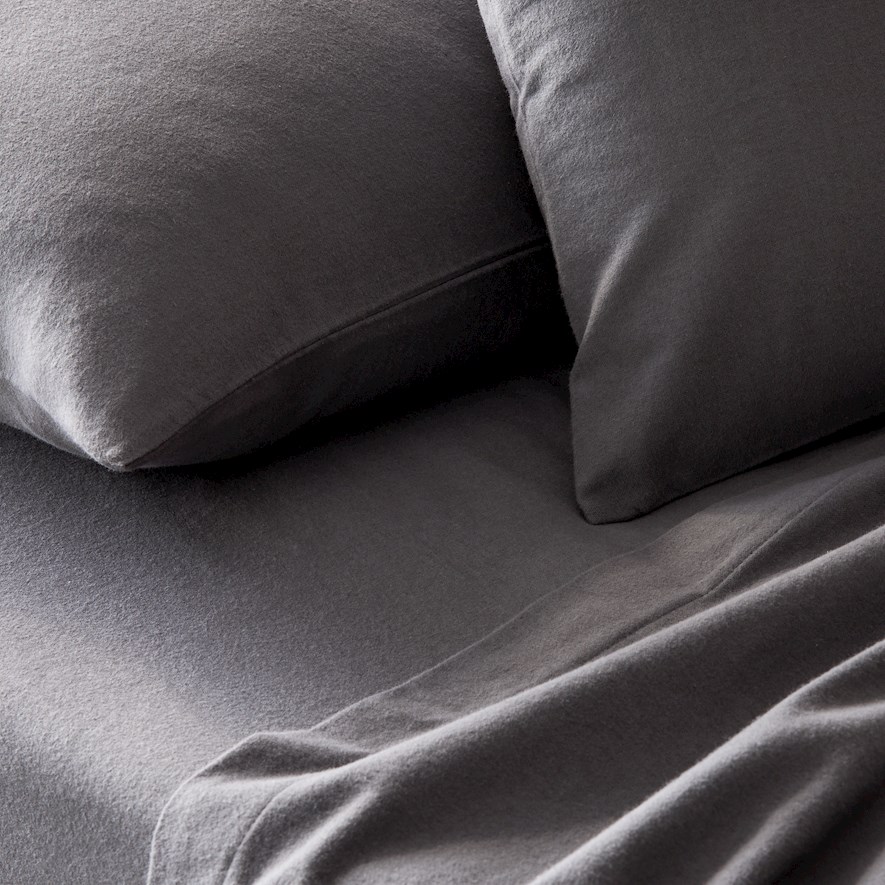 Plain Dyed Flannelette Coal Sheet Set + Pillowcases | Adairs