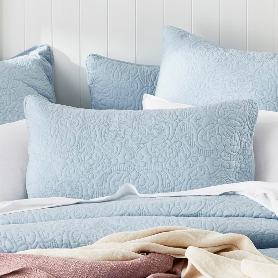 Chloe Quilted Powder Blue Pillowcase | Adairs