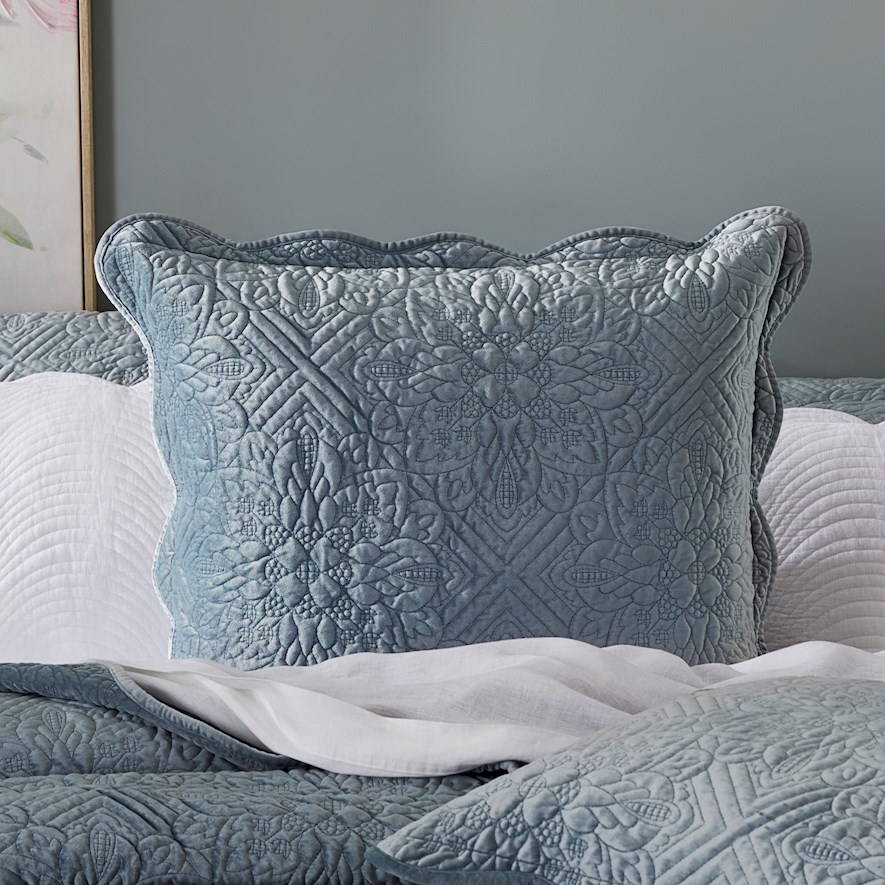 Vera Silver Blue Quilted Velvet Pillowcase | Adairs
