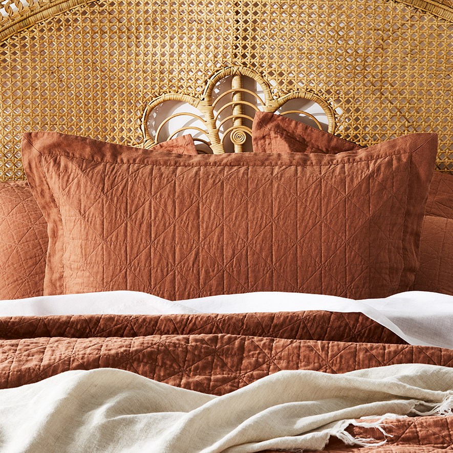 Vintage Washed Linen Brick Quilted Pillowcase | Adairs