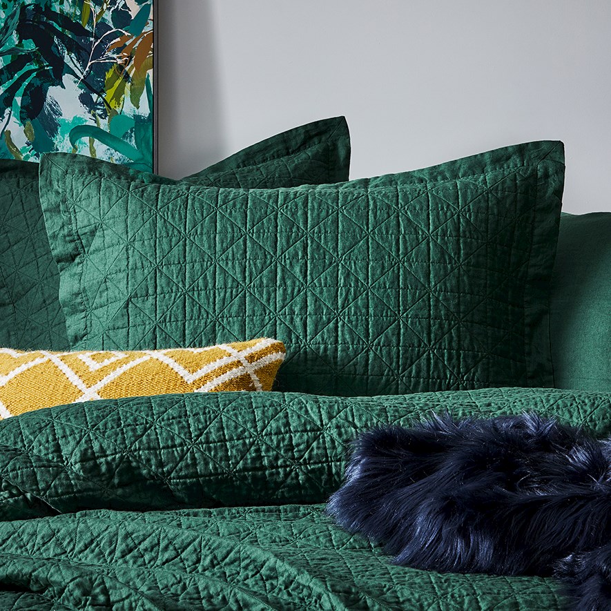 Vintage Washed Linen Ivy Quilted Pillowcase | Adairs