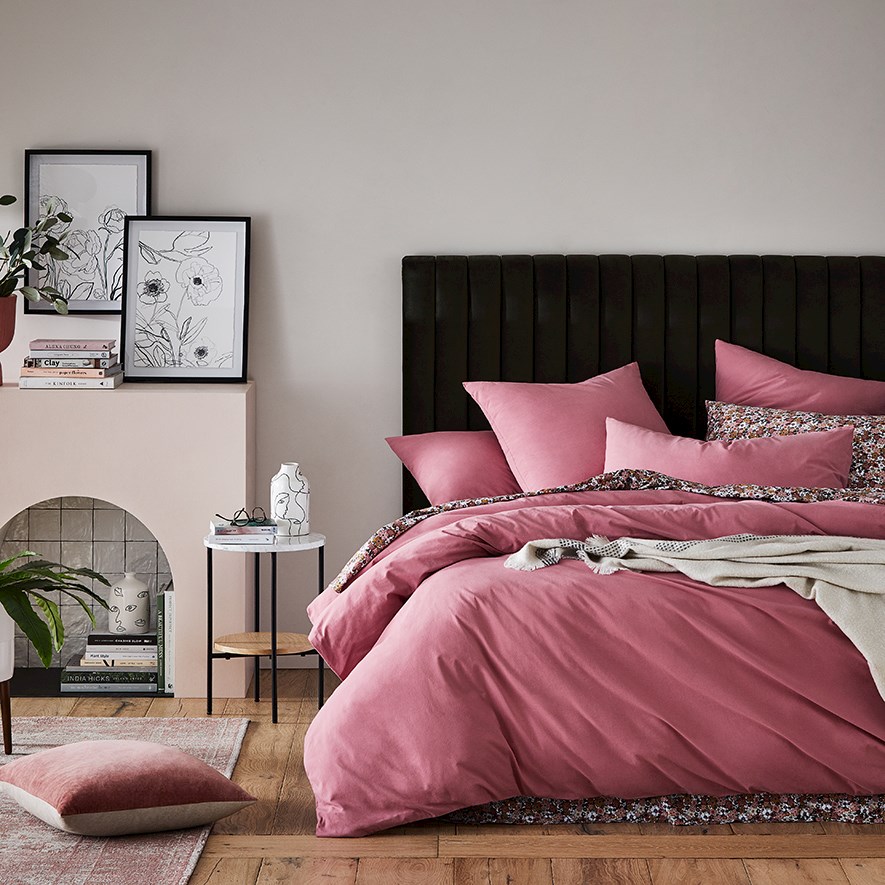 Stonewashed Cotton Berry Pillowcase | Adairs