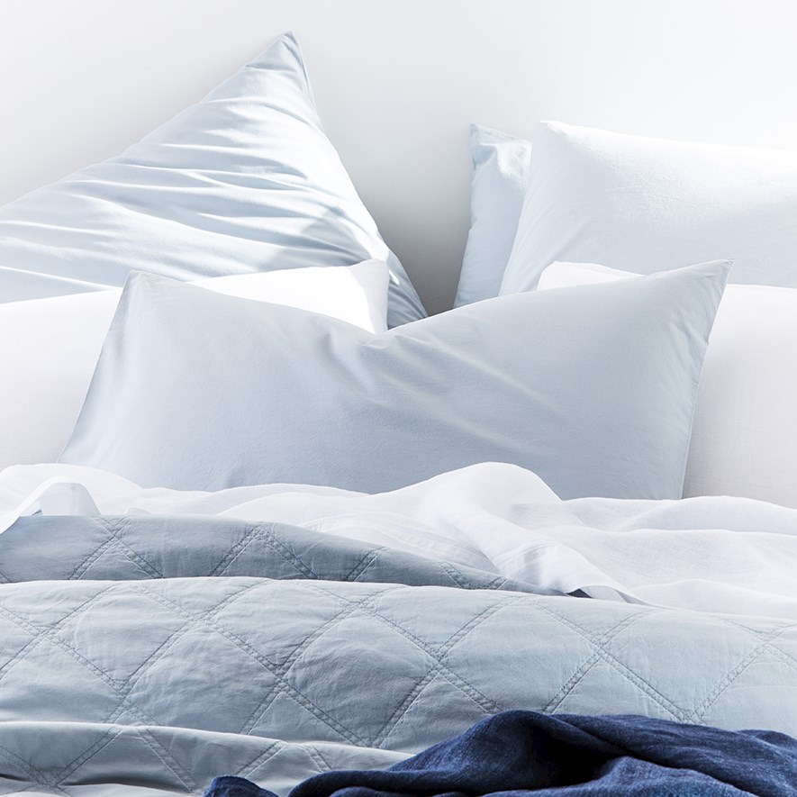 Stonewashed Cotton Powder Blue Pillowcase | Adairs