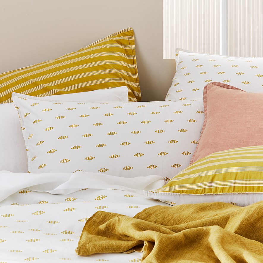 Stonewashed Printed Cotton Flax Triangle Pillowcase | Adairs