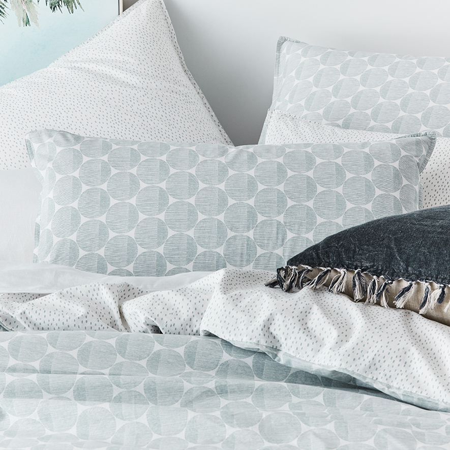 Stonewashed Printed Cotton Powder Blue Spot Pillowcase | Adairs