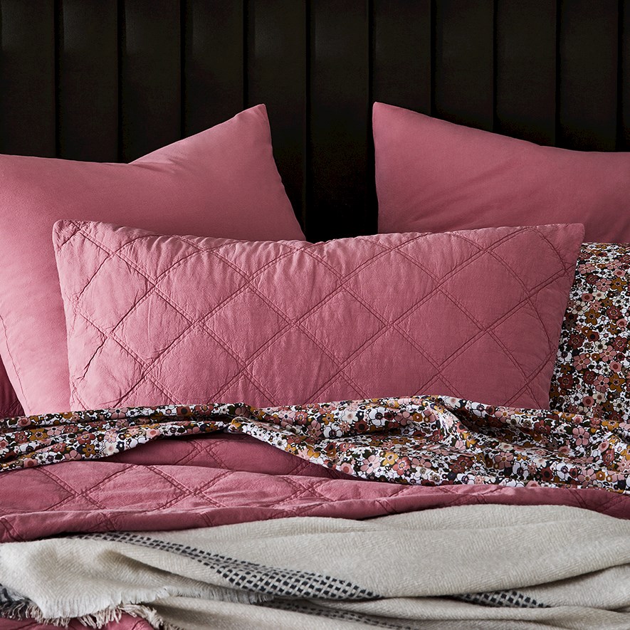 Stonewashed Cotton Berry Quilted Pillowcase | Adairs