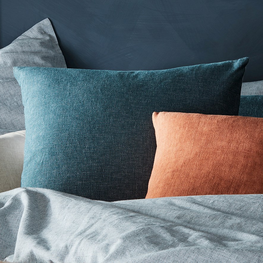 Vintage Washed Linen Cotton Teal Check Pillowcase | Adairs