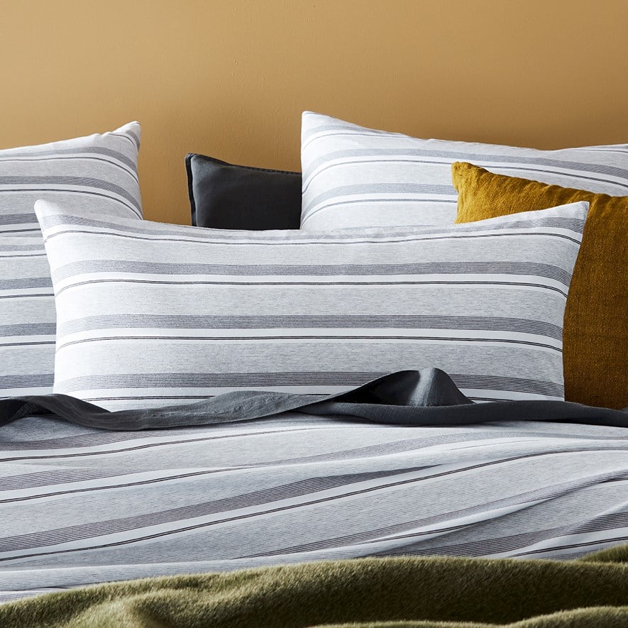 Bamboo Cotton Jersey Grey Stripe Pillowcase | Adairs