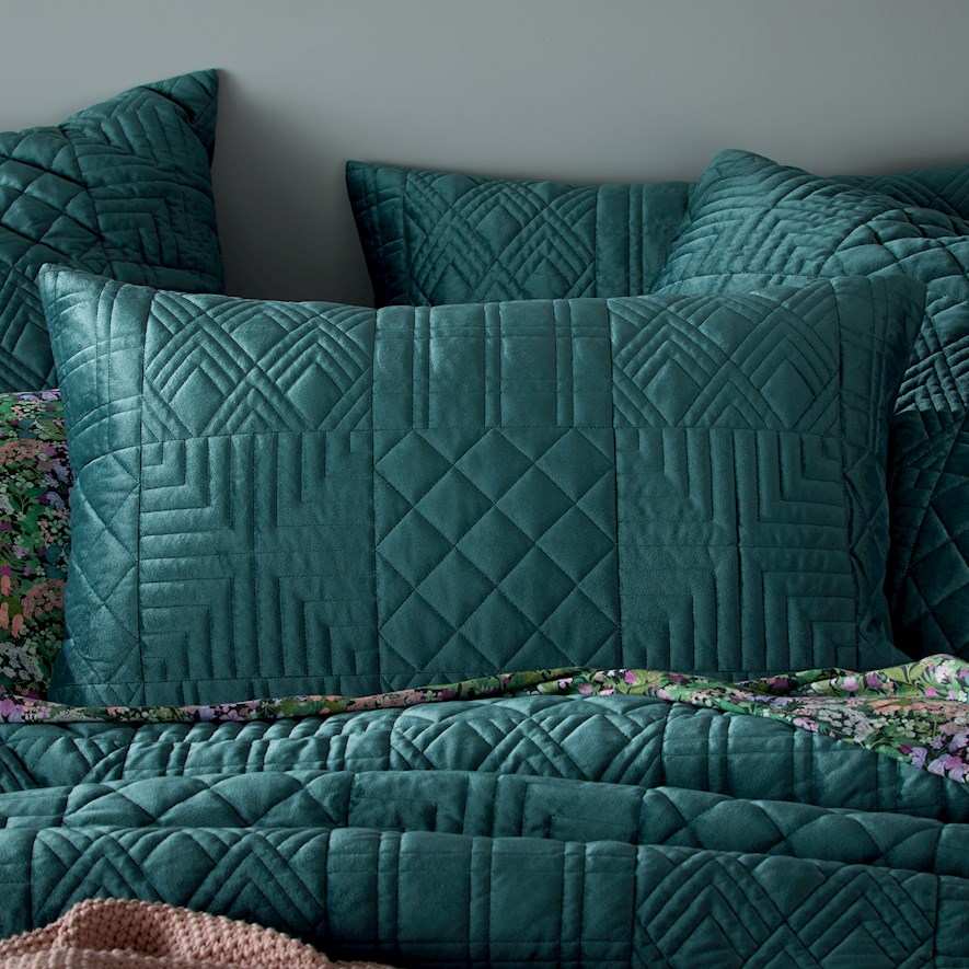 Florence Velvet Quilted Teal Pillowcase | Adairs