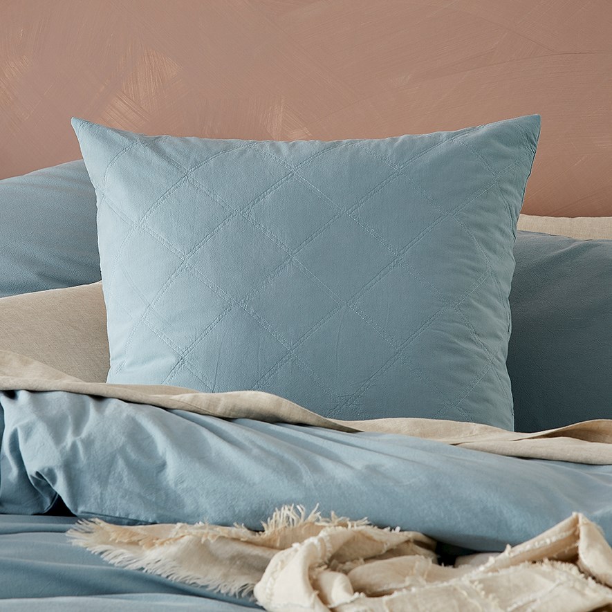 Home Republic - Stonewashed Cotton Blue Grey Quilted Pillowcase | Adairs