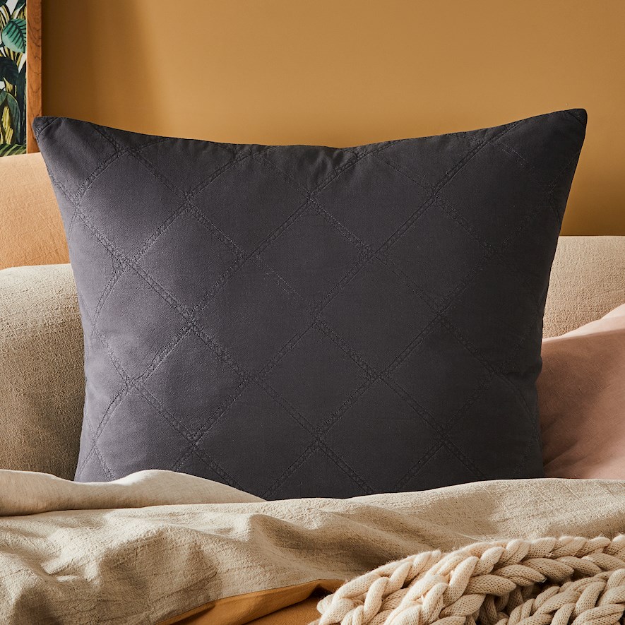 Stonewashed Cotton Charcoal Quilted Pillowcase | Adairs
