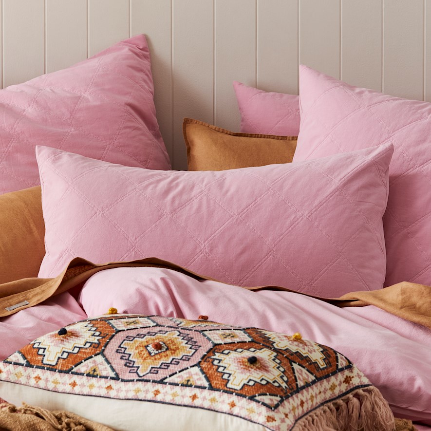 Stonewashed Cotton Fairy Floss Quilted Pillowcase | Adairs