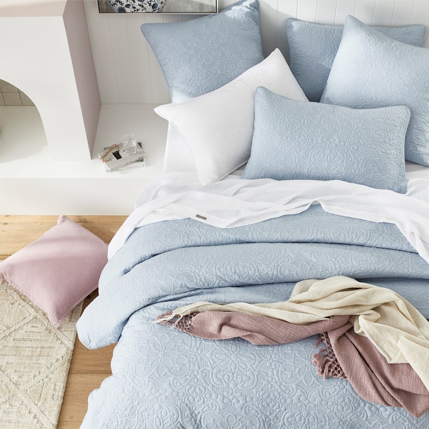 Chloe Powder Blue Quilted Coverlet Separates | Adairs
