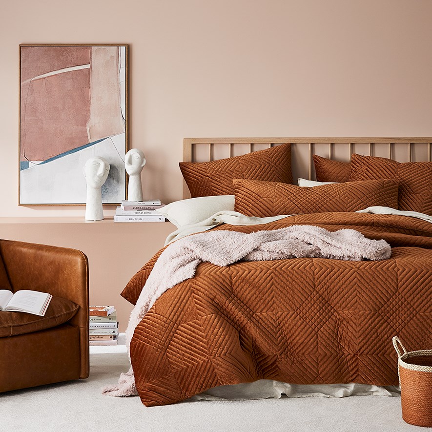Ellery Velvet Rust Quilted Quilt Cover Separates | Adairs