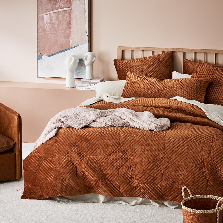 Ellery Velvet Rust Quilted Quilt Cover Separates | Adairs
