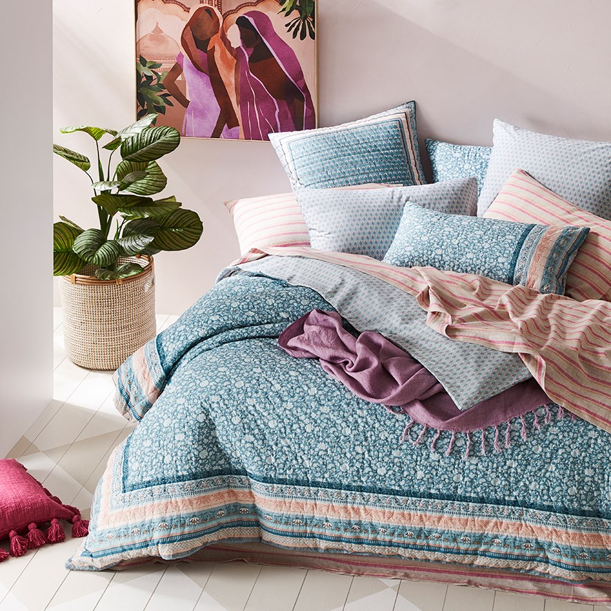 Delhi Quilted Turquoise Quilt Cover Separates | Adairs