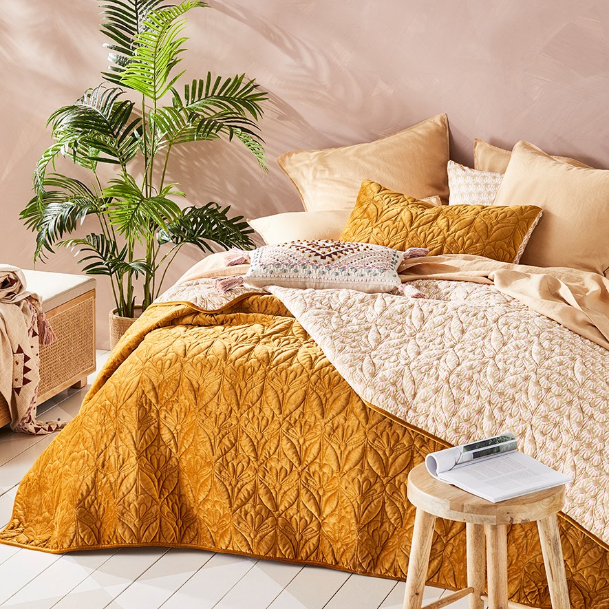 Krisha Gold Quilted Coverlet Separates | Adairs