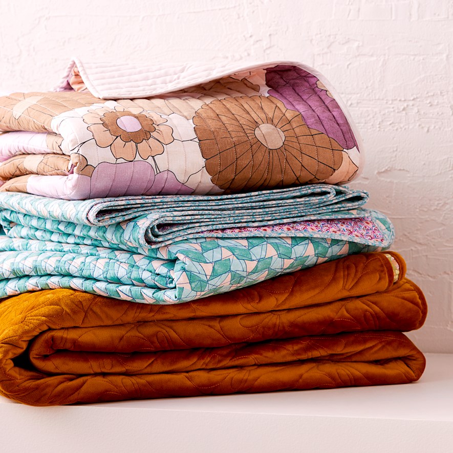 Krisha Gold Quilted Coverlet Separates | Adairs