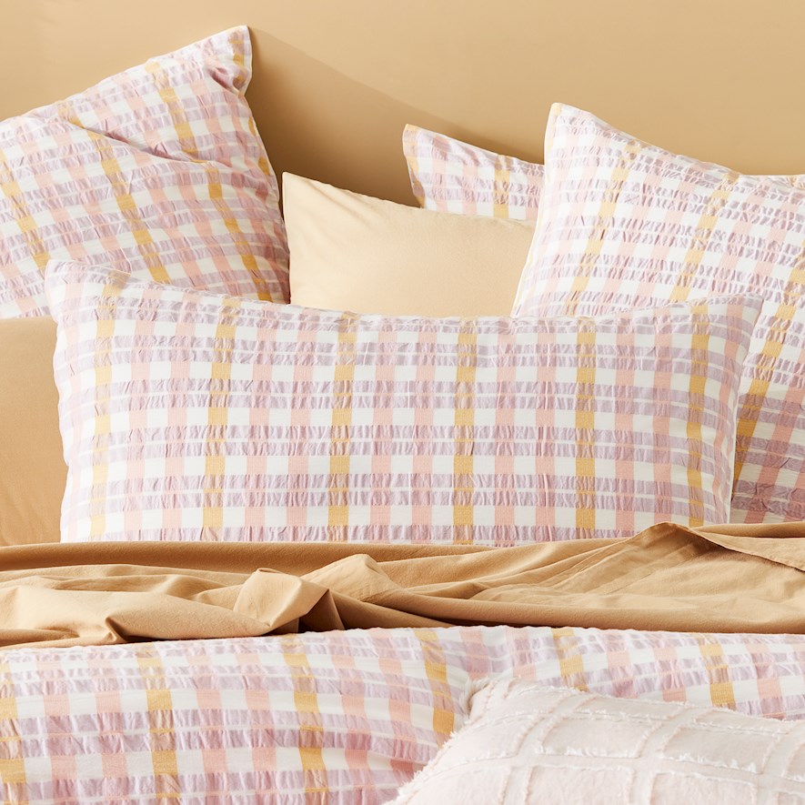 Cara Check Soft Lilac Quilt Cover Set + Separates | Adairs
