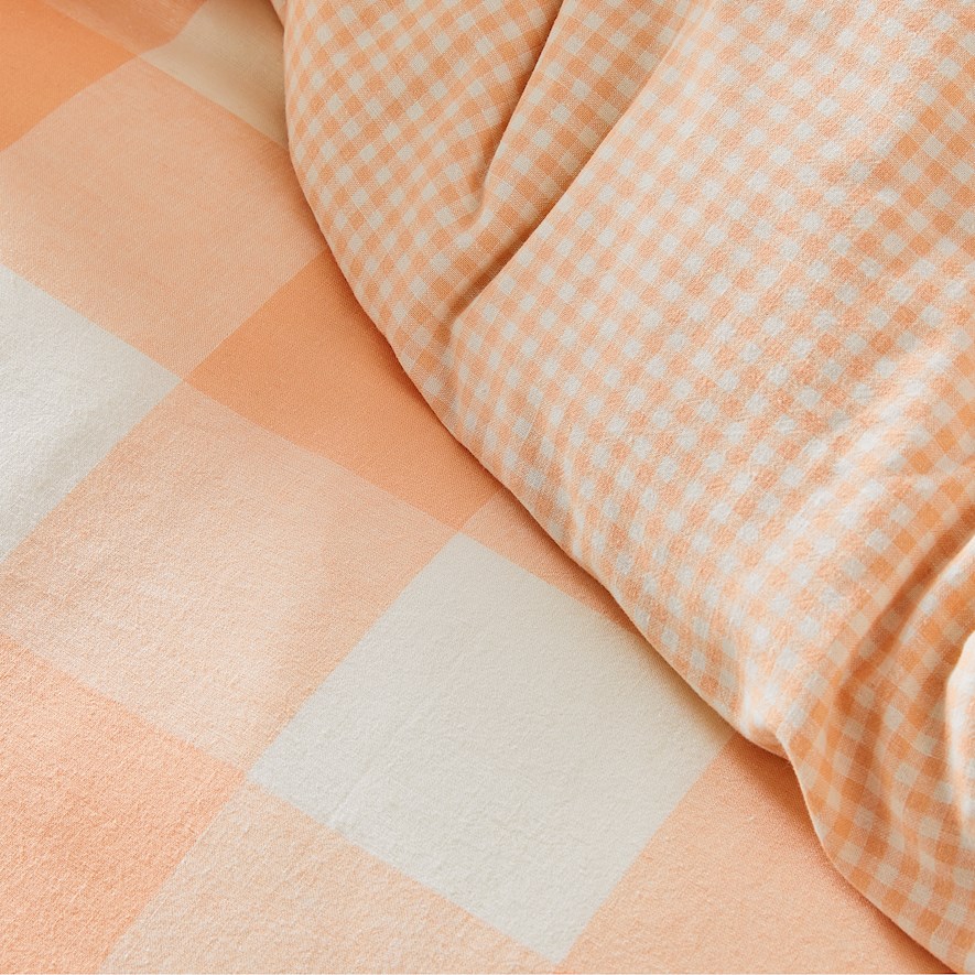 Vintage Washed Linen Peach Check Quilt Cover Set + Separates | Adairs