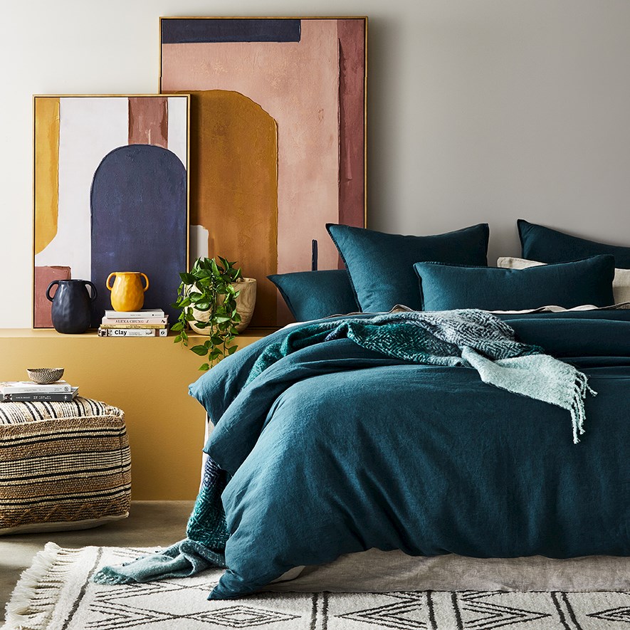 Vintage Washed Linen Deep Teal Quilt Cover Separates | Adairs