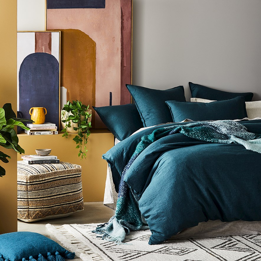 Vintage Washed Linen Deep Teal Quilt Cover Separates | Adairs