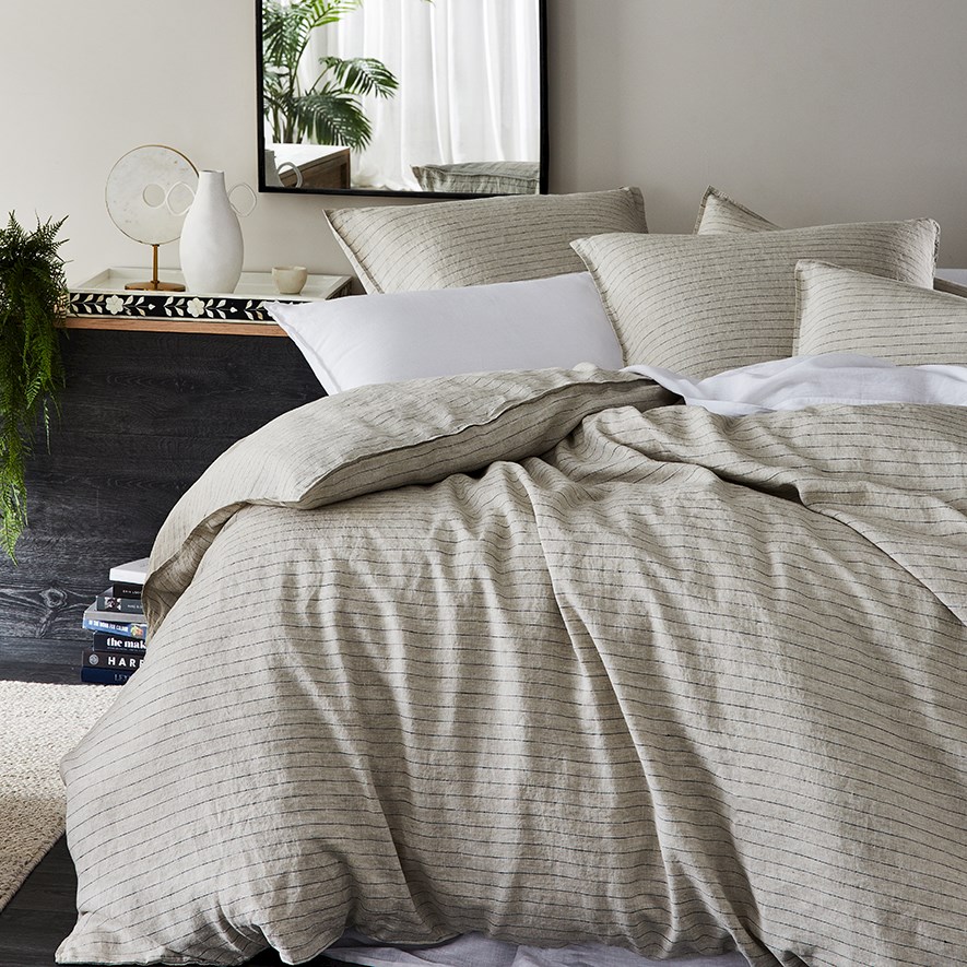 Vintage Washed Linen Linen & Navy Stripe Quilt Cover Separates | Adairs