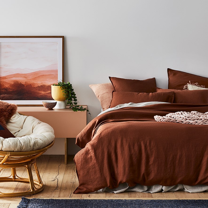 Vintage Washed Linen Paprika Quilt Cover Separates | Adairs