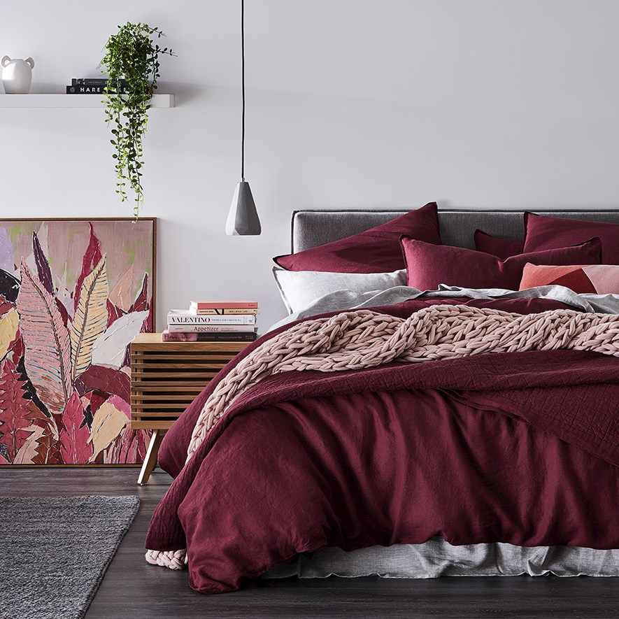 Vintage Washed Linen Bordeaux Quilt Cover Separates | Adairs