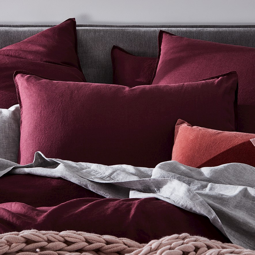 Vintage Washed Linen Bordeaux Quilt Cover Separates | Adairs