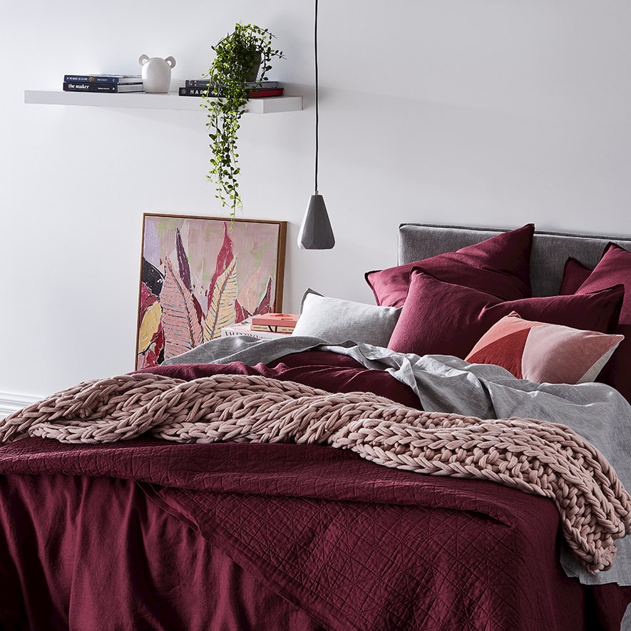Vintage Washed Linen Bordeaux Quilt Cover Separates | Adairs