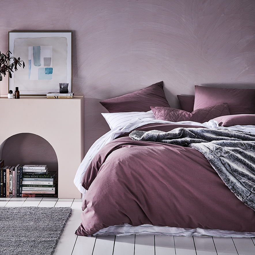 Stonewashed Cotton Mauve Quilt Cover Separates | Adairs