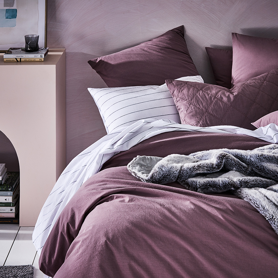 Stonewashed Cotton Mauve Quilt Cover Separates | Adairs