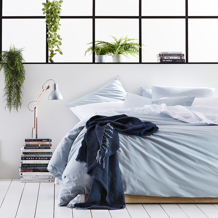 Stonewashed Cotton Powder Blue Quilt Cover Separates | Adairs