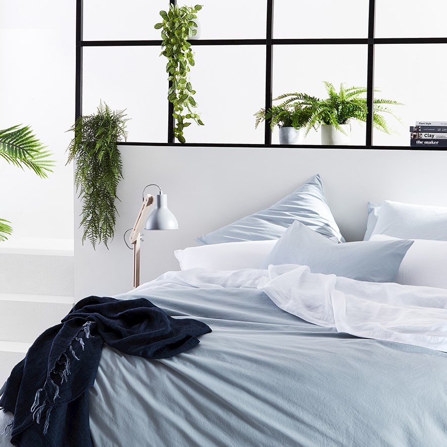 Stonewashed Cotton Powder Blue Quilt Cover Separates | Adairs