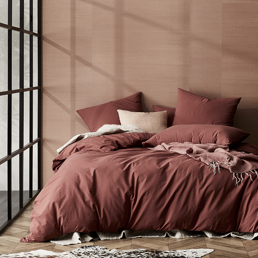 Home Republic - Stonewashed Cotton Rust Quilt Cover Separates | Adairs