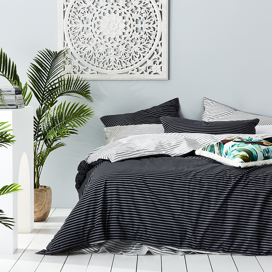 Home Republic - Stonewashed Printed Cotton Black Stripe Quilt Cover ...